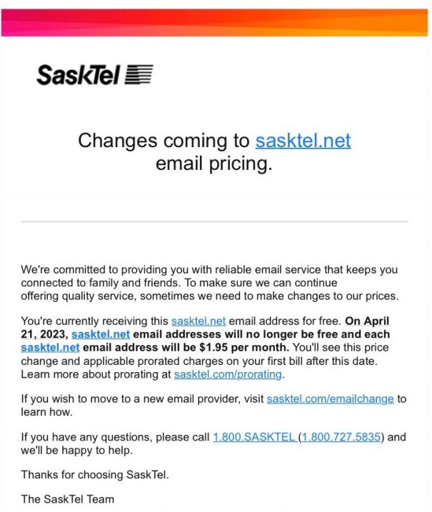 SaskTel email addresses will no longer be free starting in April | 980 CJME